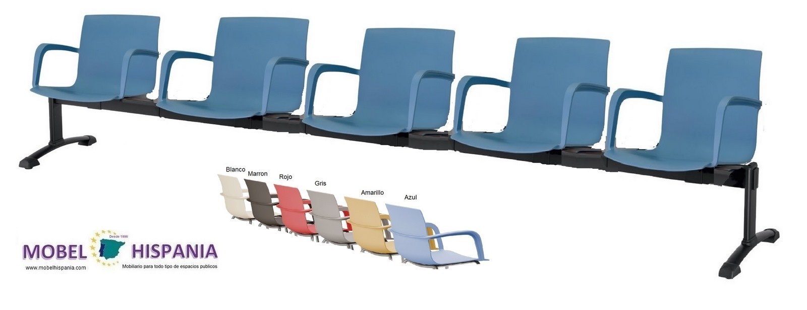 BANSETI Bancada con asientos polipropileno con brazos - Mobel Hispania